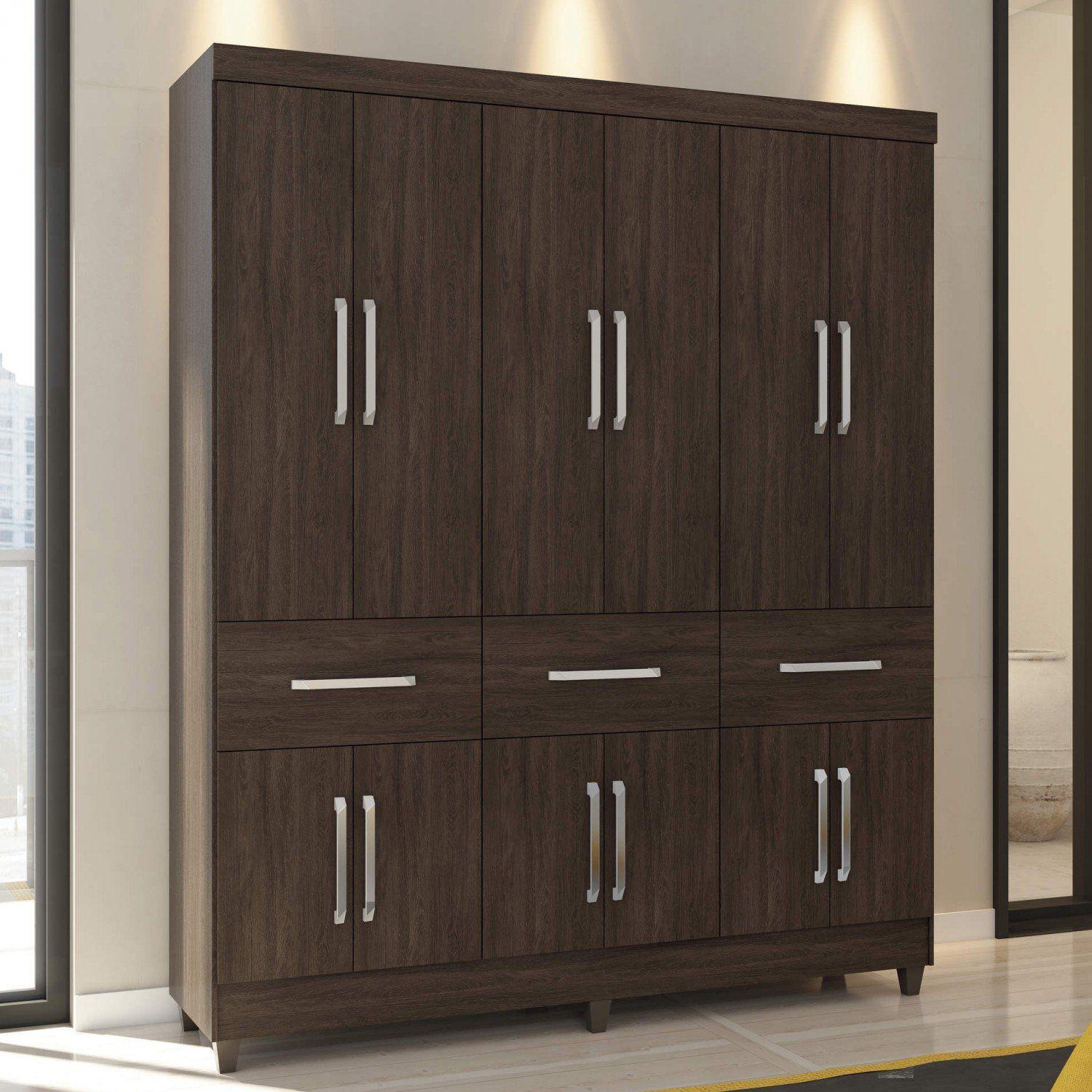 Guarda Roupa Casal 12 Portas 3 Gavetas Atlanta Demóbile Ébano - Guarda ...