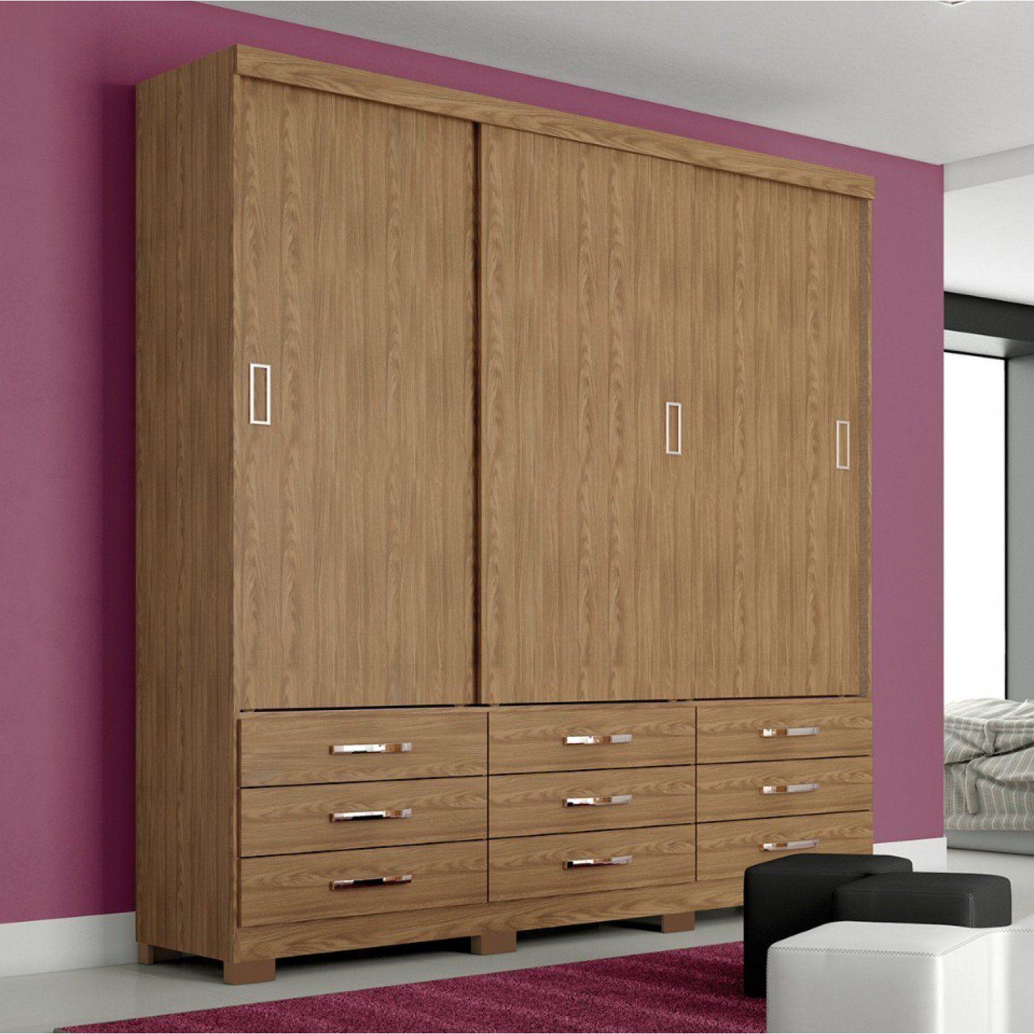 Guarda Roupa Casal 3 Portas de Correr 9 Gavetas Uran Henn Amendoa - Guarda-Roupa / Roupeiro ...