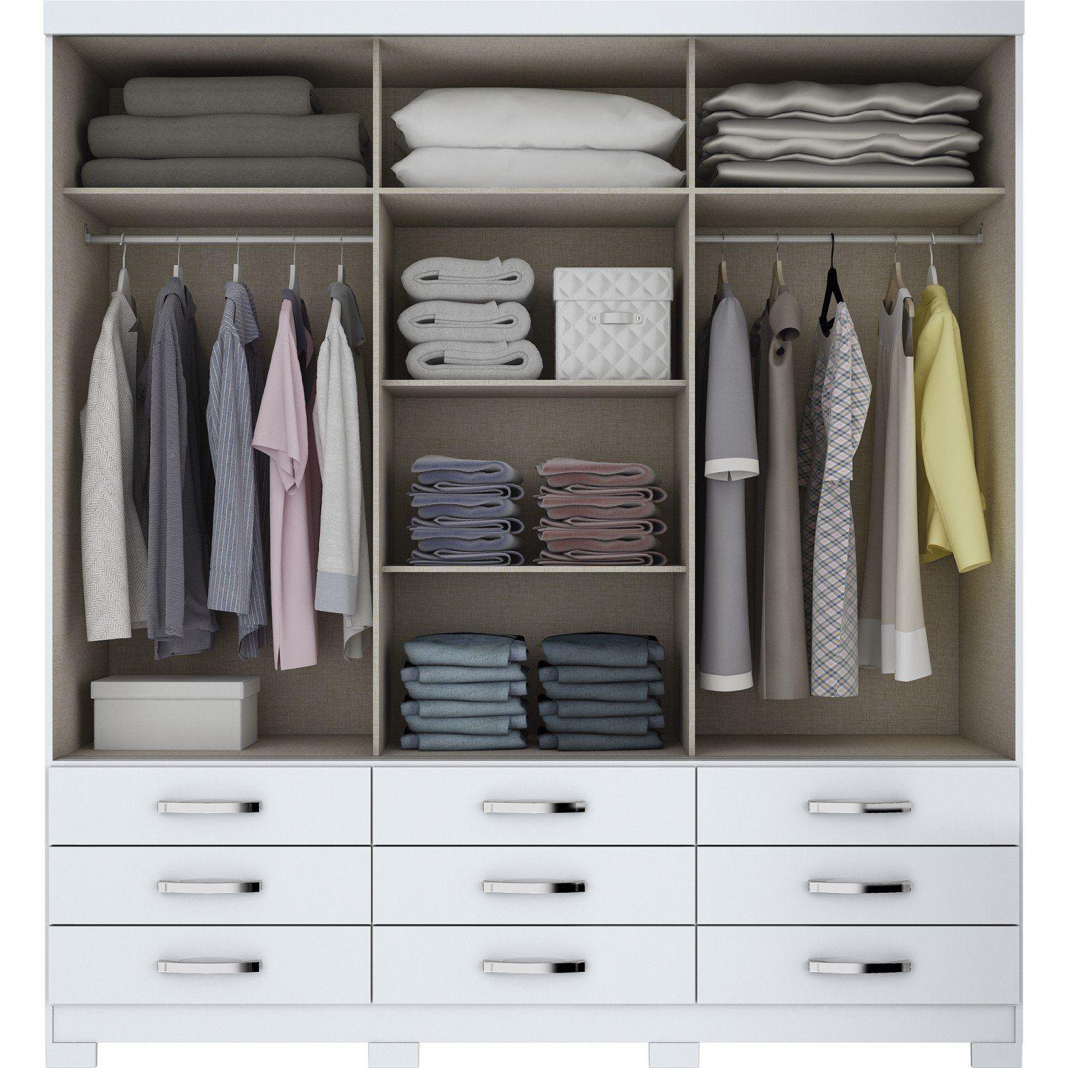 Guarda Roupa Casal 3 Portas de Correr 9 Gavetas Uran Henn Branco ...