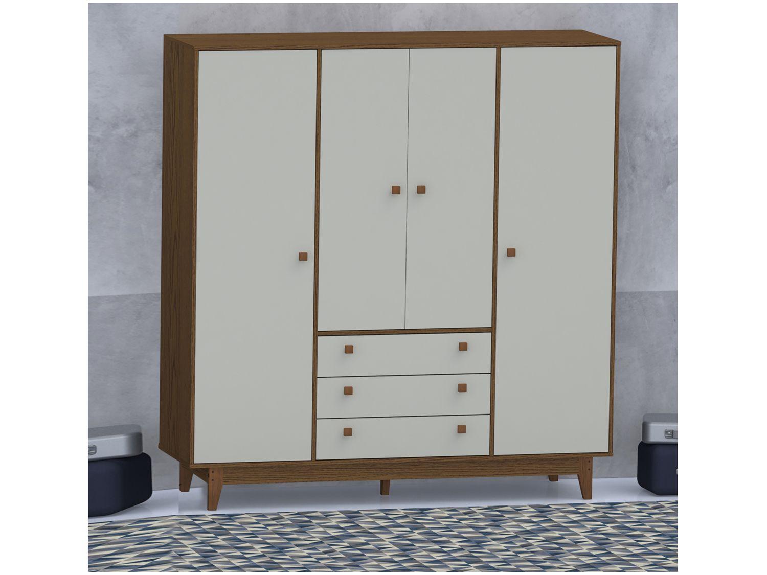 Guarda-roupa Casal 4 Portas 3 Gavetas Olivar Móveis Vintage