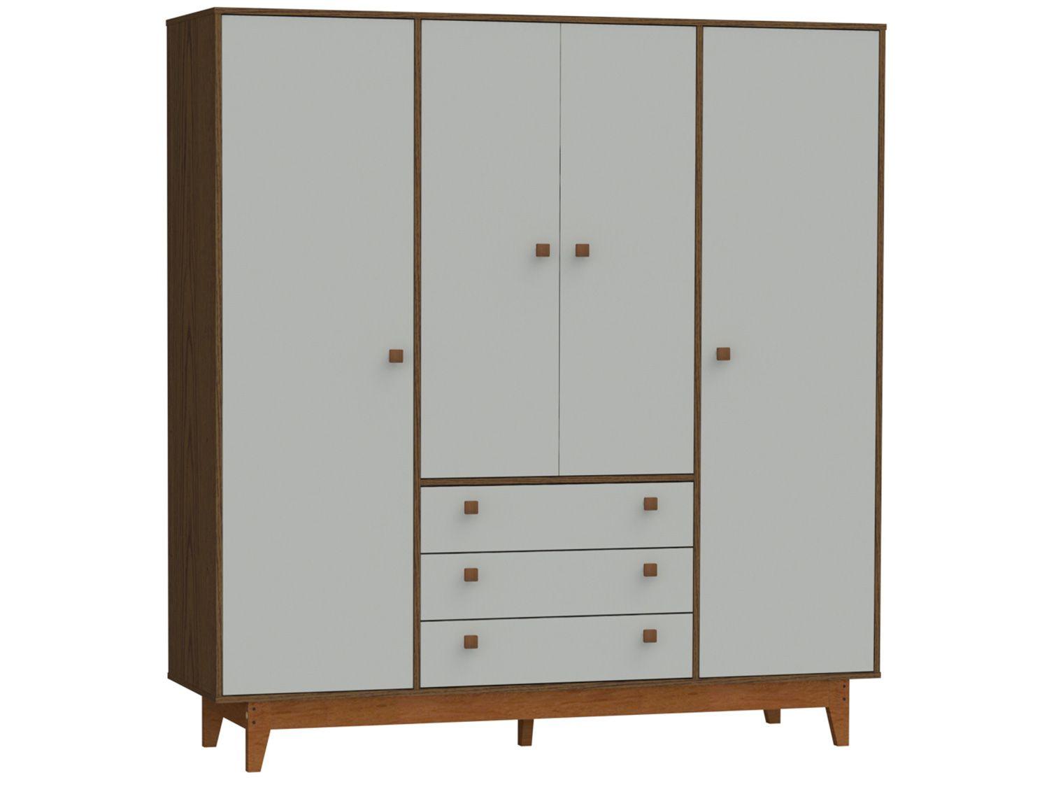 Guarda-roupa Casal 4 Portas 3 Gavetas Olivar Móveis Vintage
