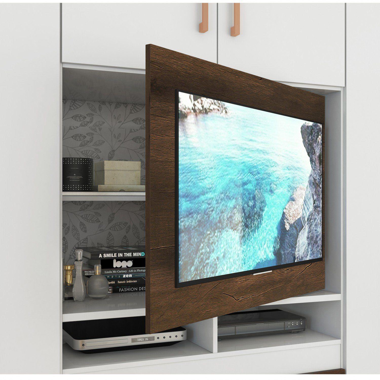 Guarda Roupa Casal 6 Portas 4 Gavetas com Painel para TV até 32 ...