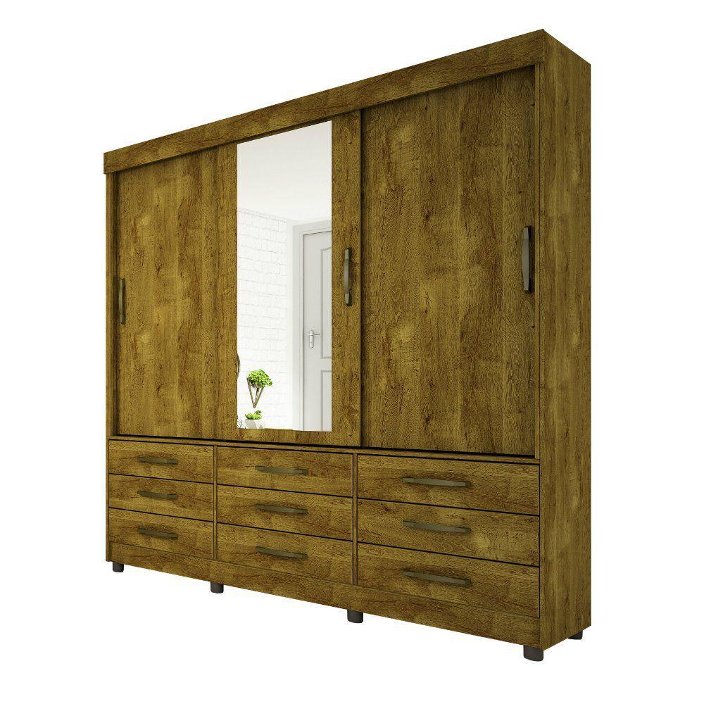 Guarda-Roupa Casal Chicago 3 Portas de Correr 9 Gavetas com Espelho Tcil - Guarda-Roupa ...