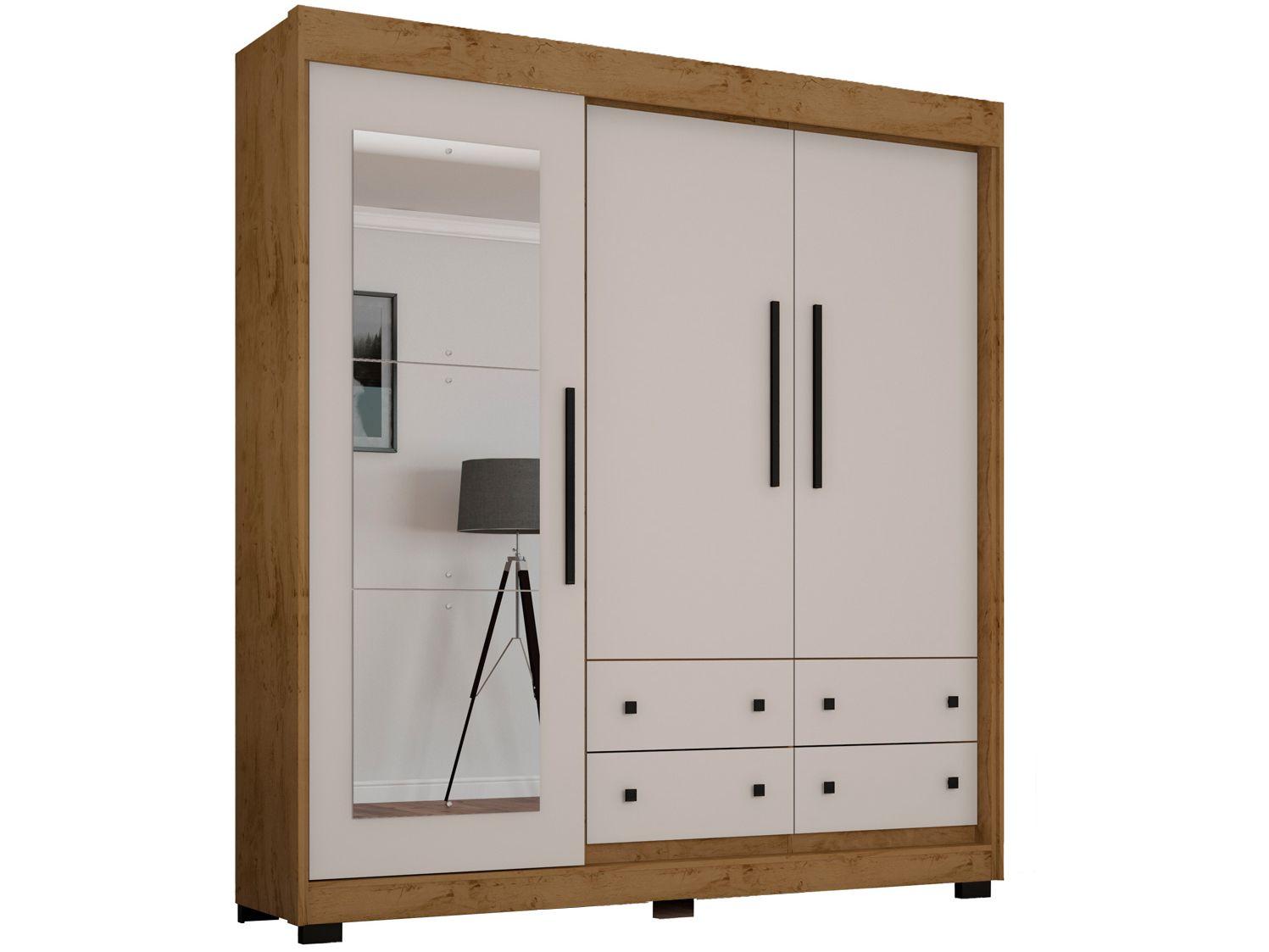 Guarda-roupa Casal com Espelho 3 Portas 4 Gavetas Araplac