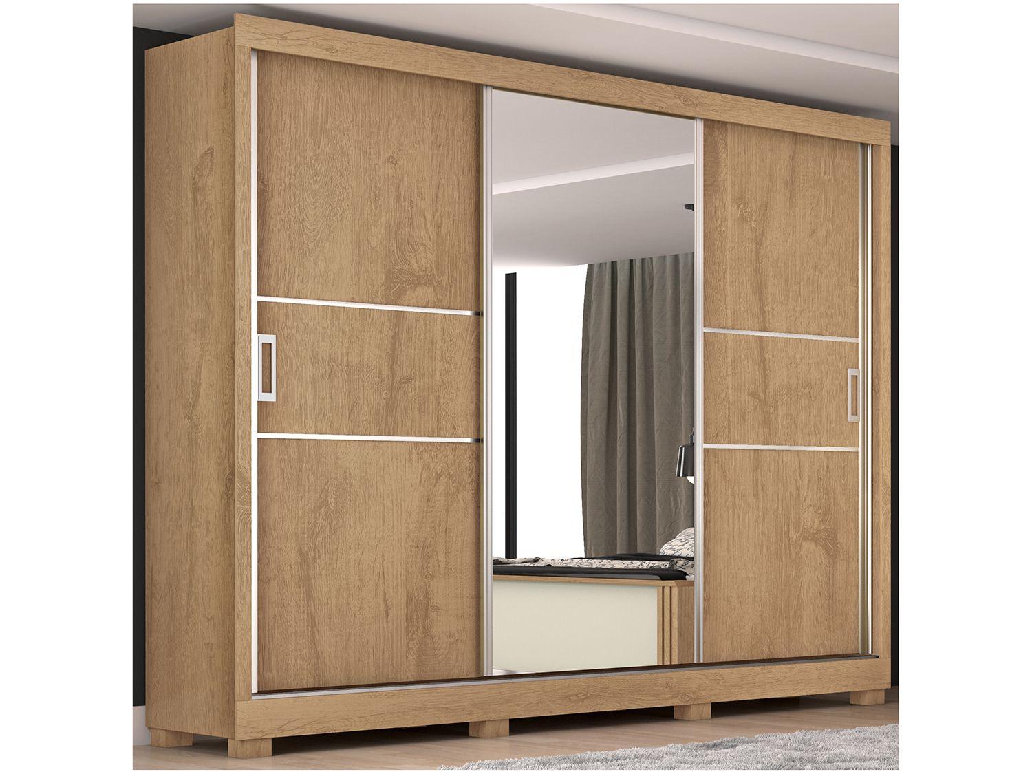 Guarda-roupa Casal com Espelho 3 Portas de Correr - 3 Gavetas Europa ...