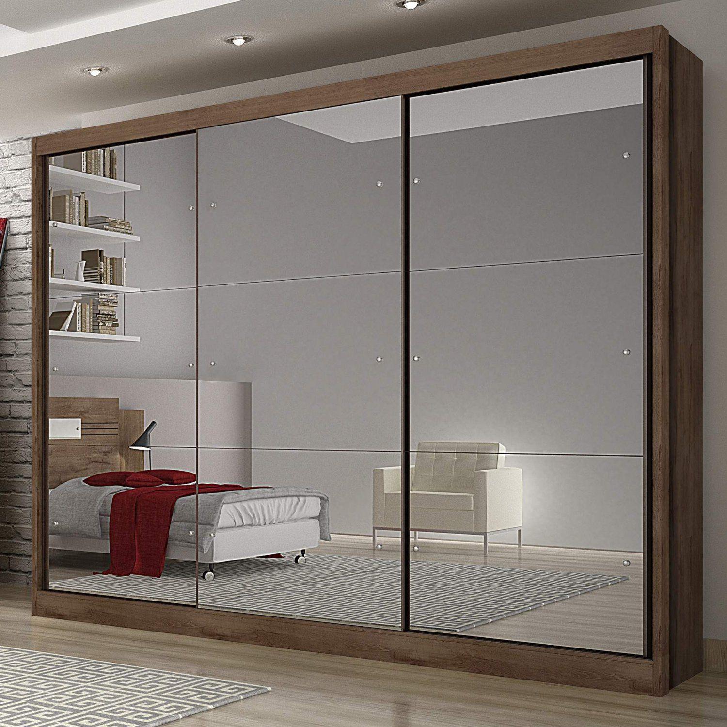 Guarda Roupa Casal com Espelho 3 Portas de Correr 6 Gavetas Grand ...