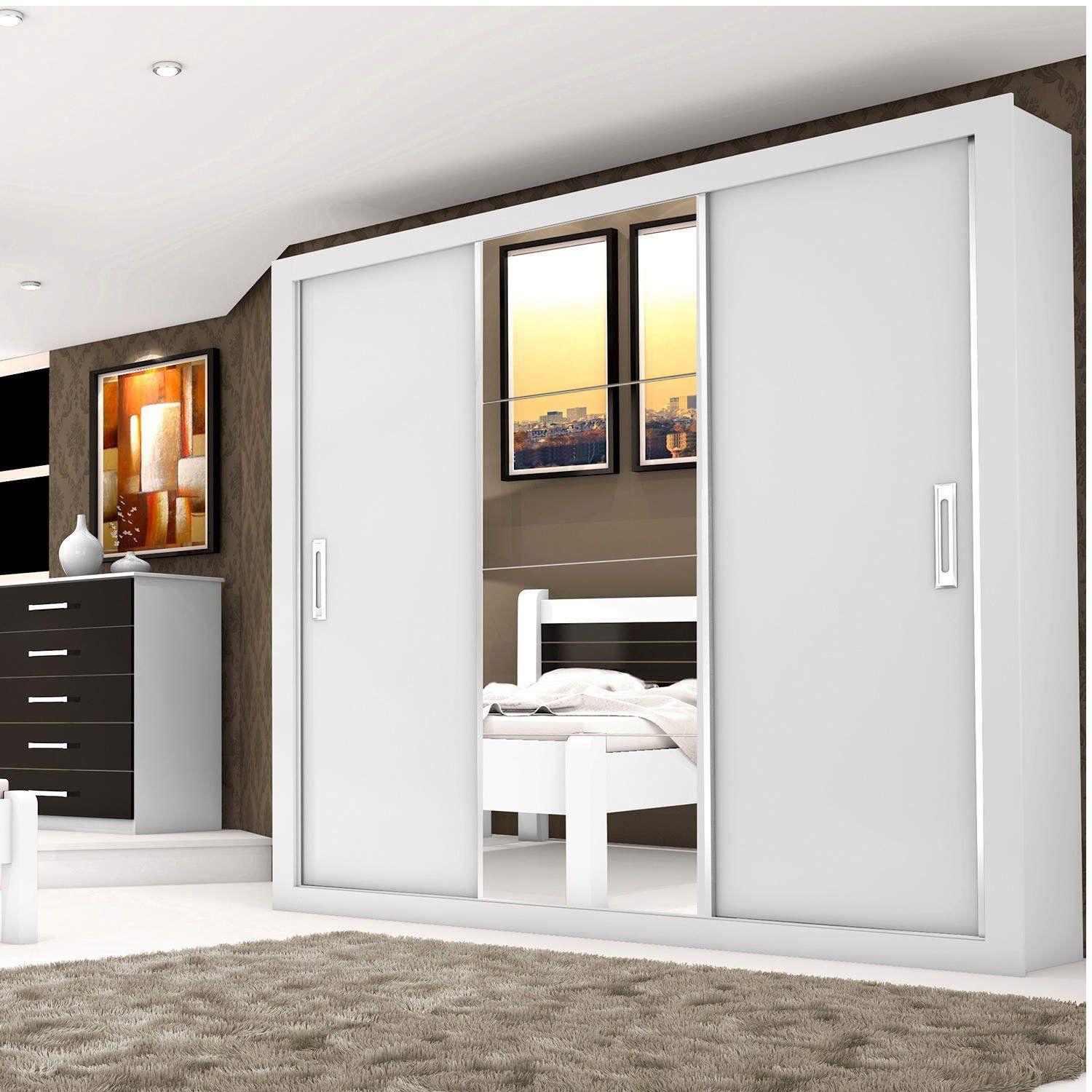 Guarda Roupa Casal com Espelho 3 Portas de Correr Lara Siena Móveis ...