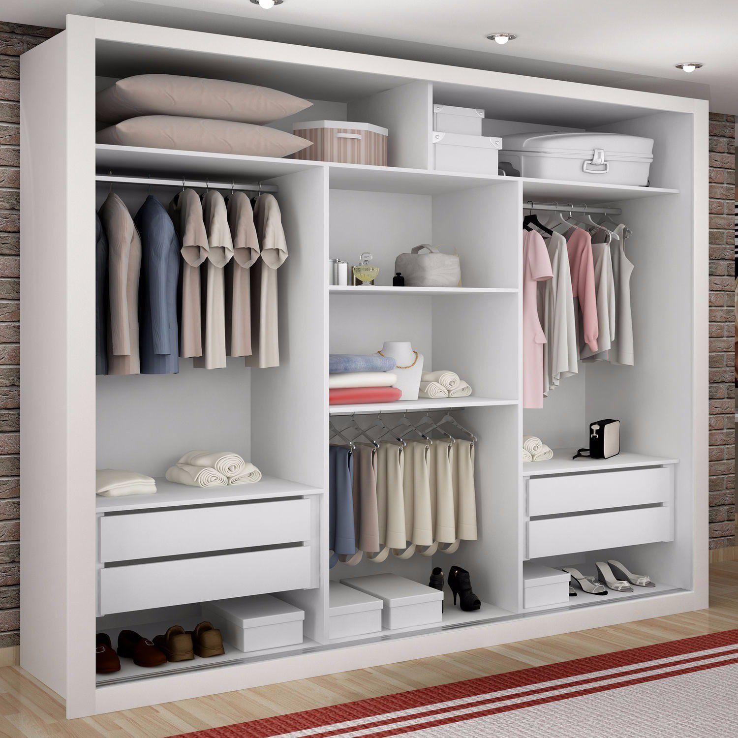 Guarda Roupa Casal com Espelho 3 Portas de Correr Luna Rufato Branco ...