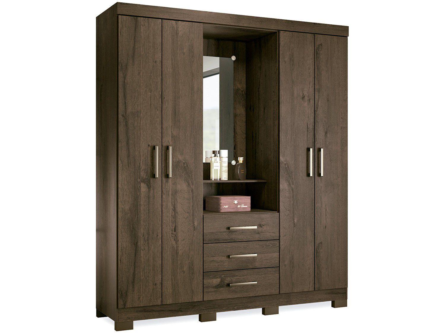 Guarda-roupa Casal com Espelho 4 Portas 3 Gavetas com Penteadeira ...