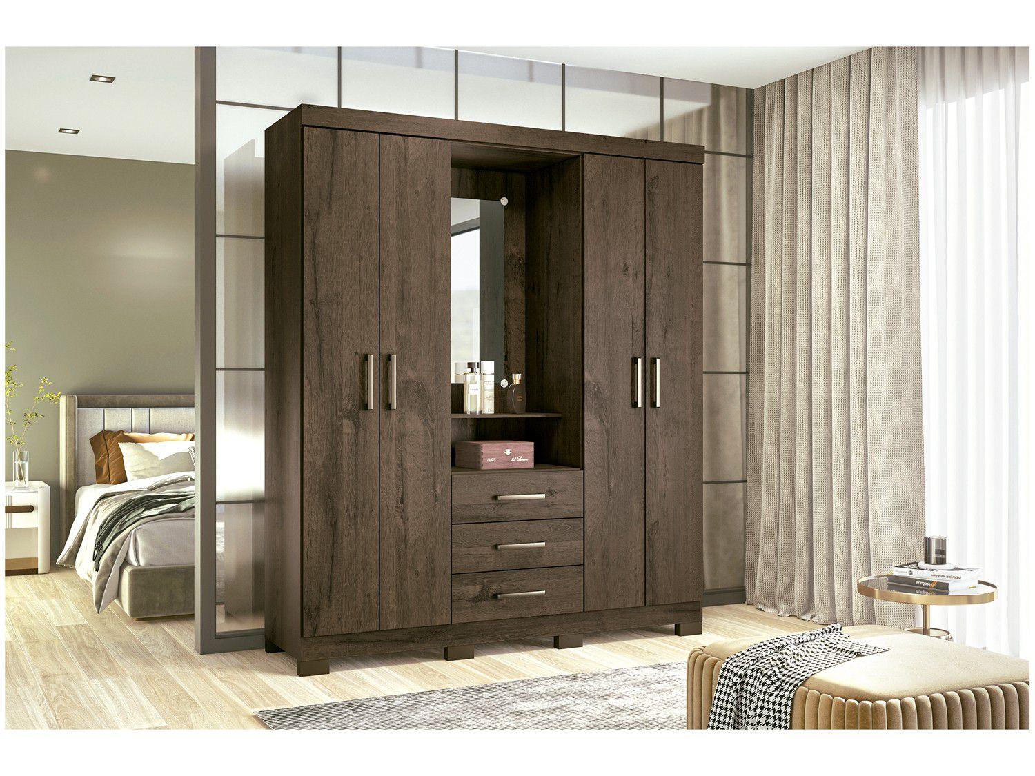 Guarda-roupa Casal com Espelho 4 Portas 3 Gavetas com Penteadeira ...