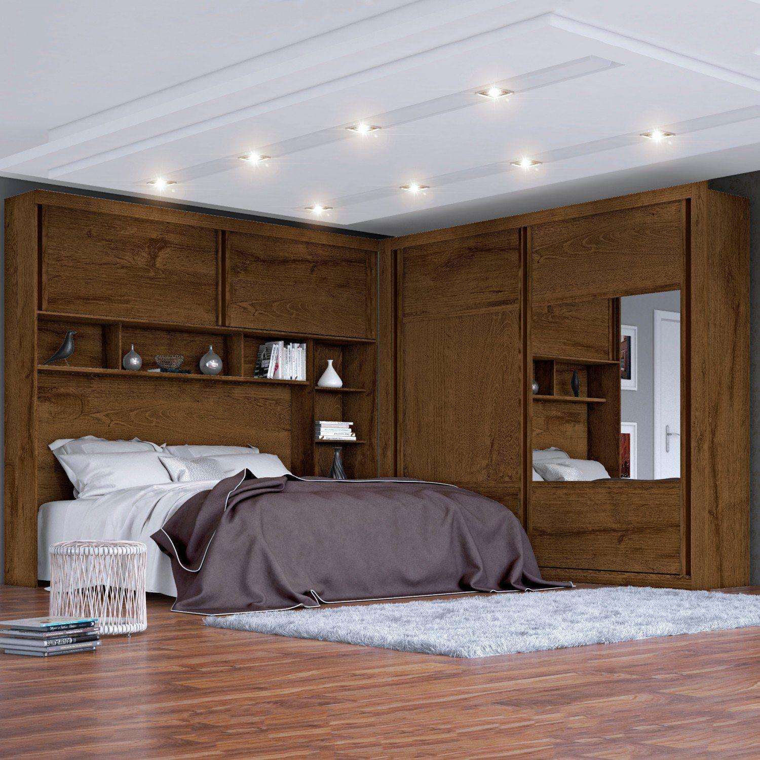 Guarda Roupa Casal com Espelho 4 Portas com Cabeceira de Casal Firenze ...