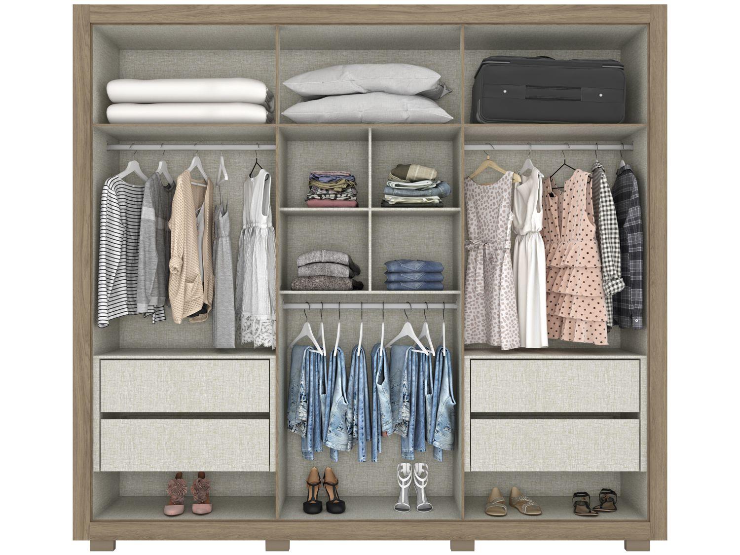Guarda-roupa Casal com Espelho 6 Portas 4 Gavetas Henn Happy Kristen