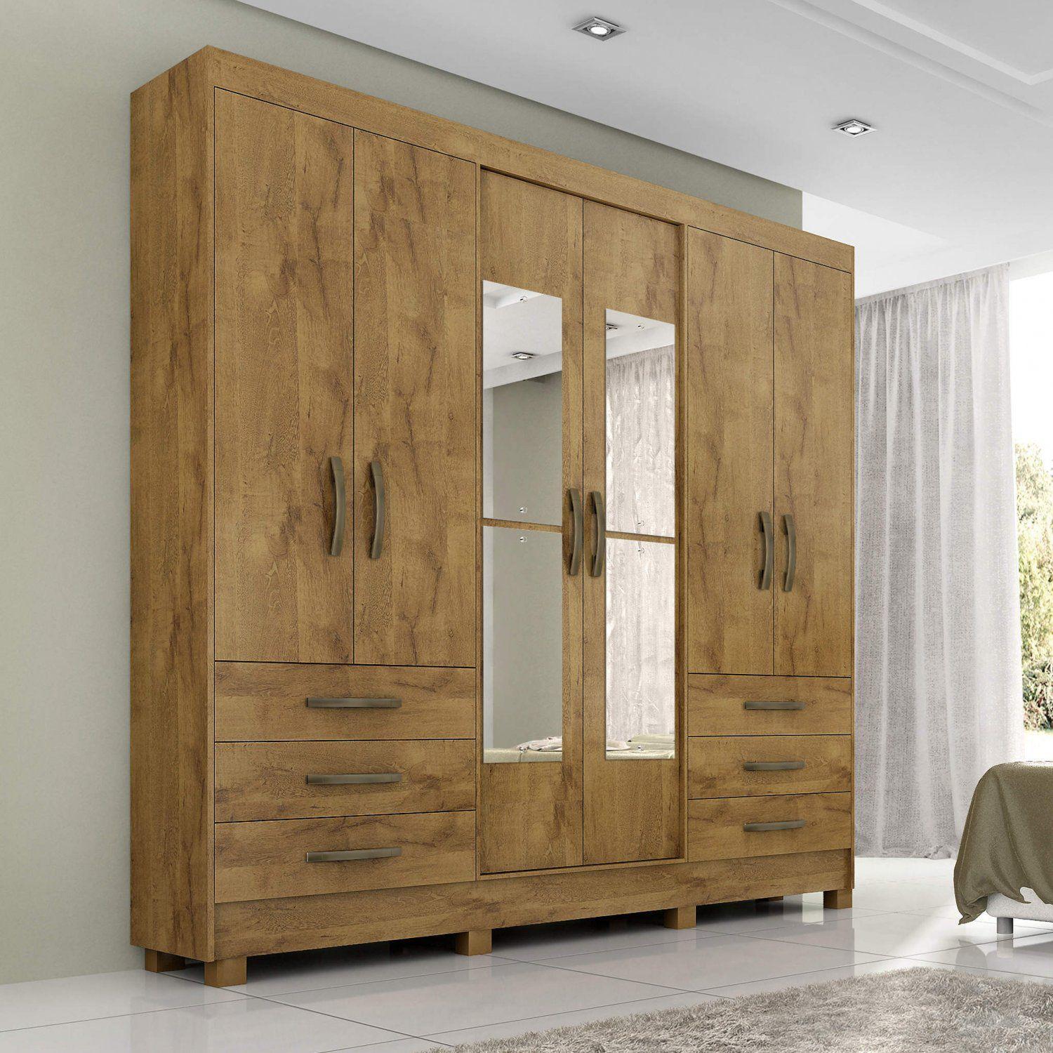 Guarda Roupa Casal com Espelho 6 Portas 6 Gavetas e Pés Havaí Panan ...