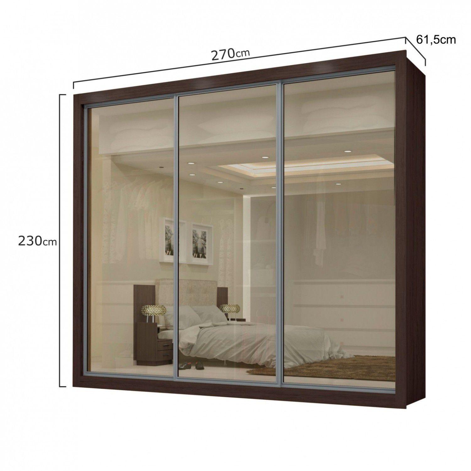 Guarda Roupa Casal com Vidro Espelhado 3 Portas de Correr Persia New ...