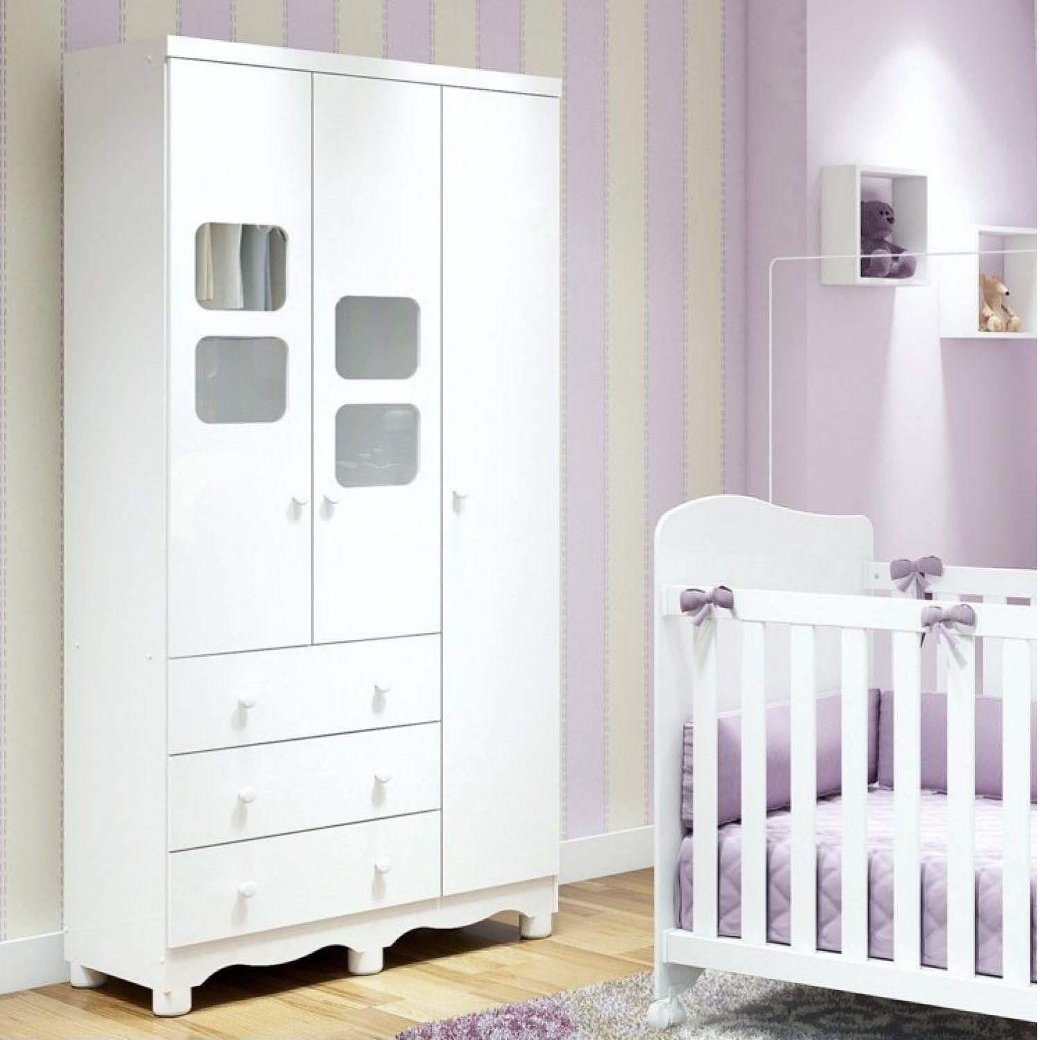 Guarda Roupa de Bebê 3 Portas 3 Gavetas Uli Móveis Peroba Branco Brilho ...