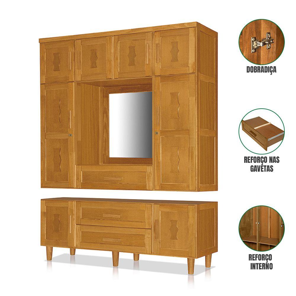 Guarda Roupa em Madeira Maciça 4 Portas 2 Porta com Espelho Hawai ...