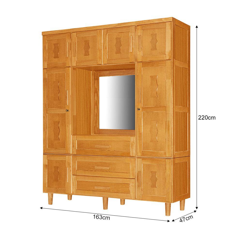 Guarda Roupa em Madeira Maciça 4 Portas 2 Porta com Espelho Hawai ...