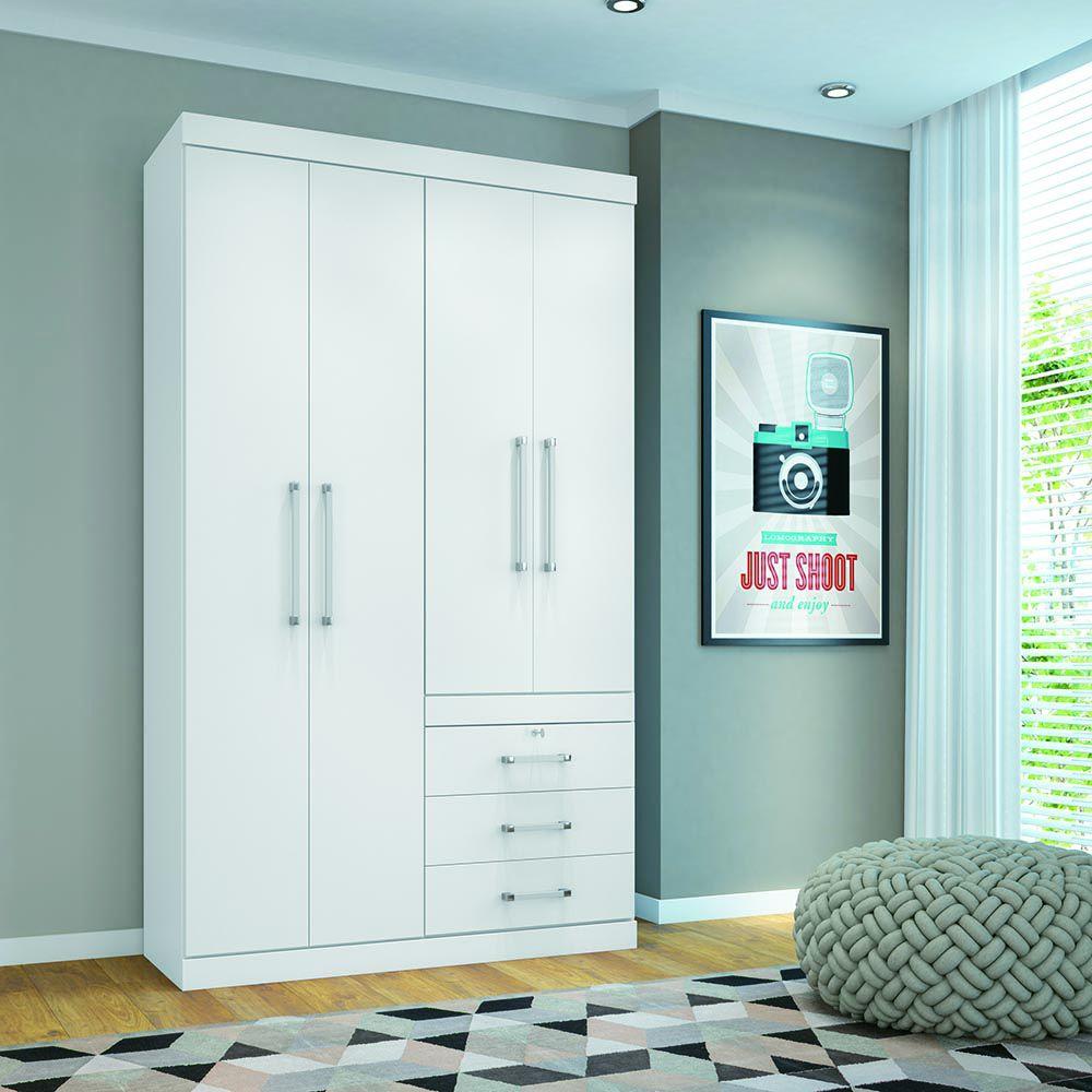 Guarda-Roupa Havana Plus Flex Branco/Fúcsia 4 Portas 3 Gavetas com ...