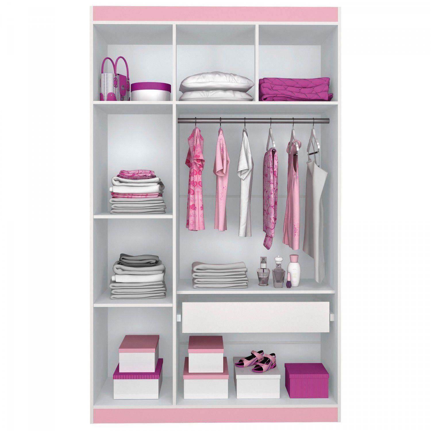 Guarda Roupa Infantil 3 Portas Barbie Happy Pura Magia Branco/Rosa Pink ...