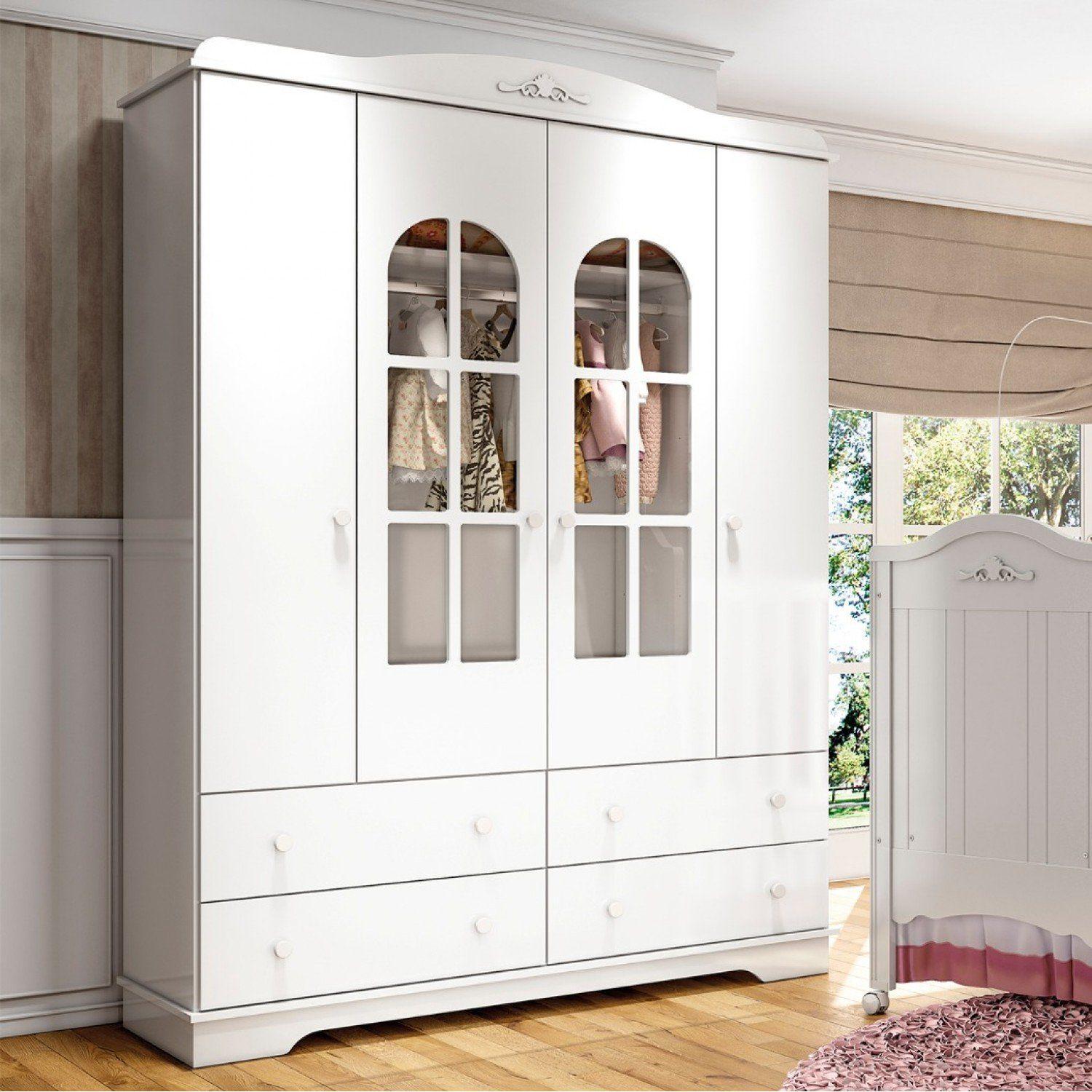 Guarda Roupa Infantil 4 Portas 4 Gavetas Provençal Henn Branco - Guarda ...