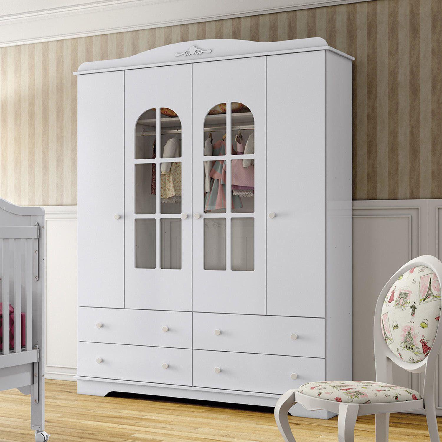 Guarda Roupa Infantil 4 Portas 4 Gavetas Provençal Henn Branco - Guarda ...
