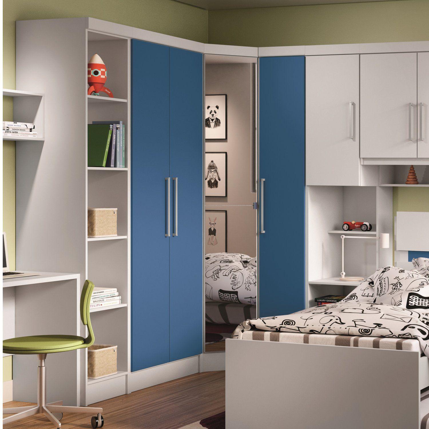 Guarda Roupa Modulado 1 Porta Nobre Móveis Castro Branco/Azul Petróleo ...