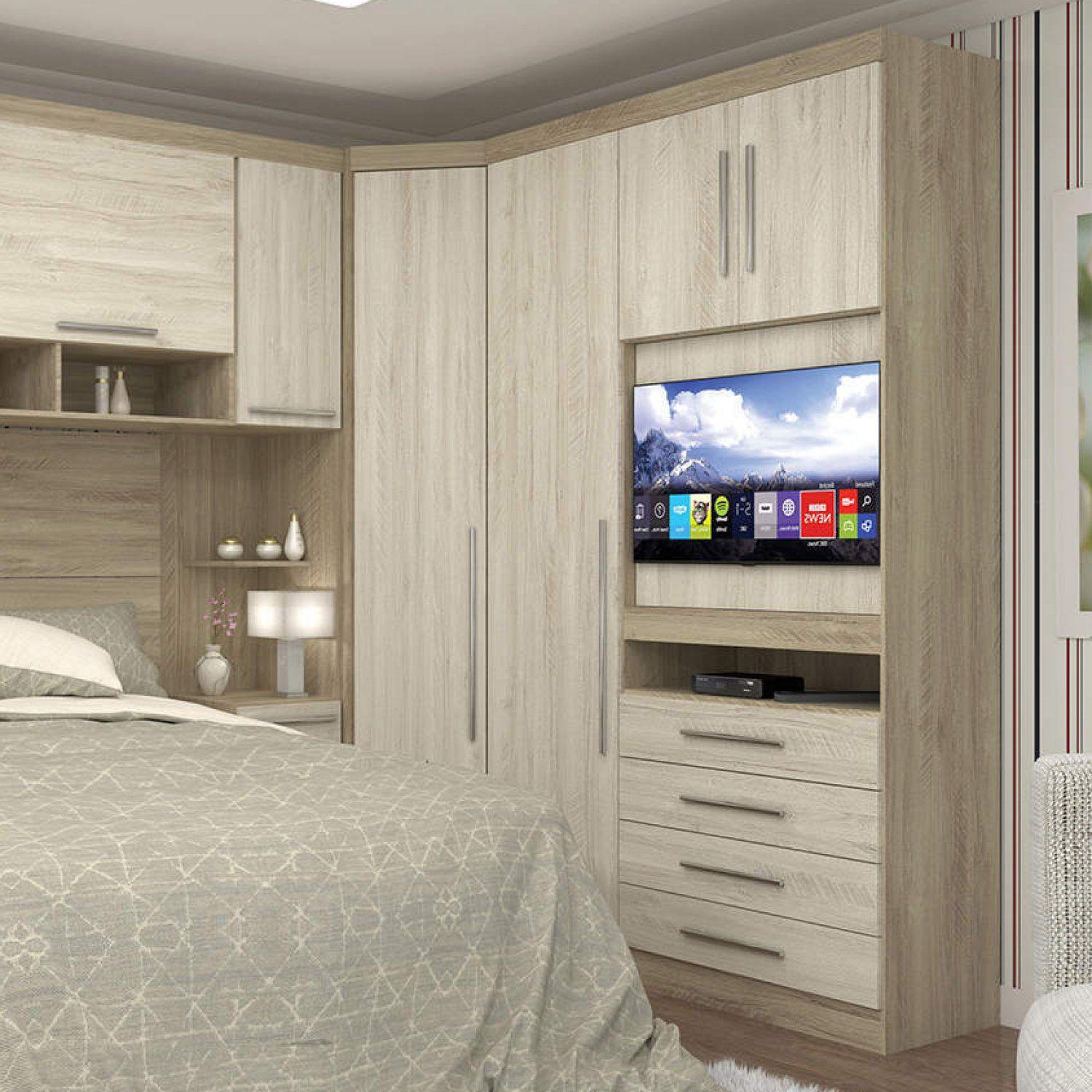 Guarda Roupa Modulado com Nicho e Painel Giratório para TV de até 32 ...