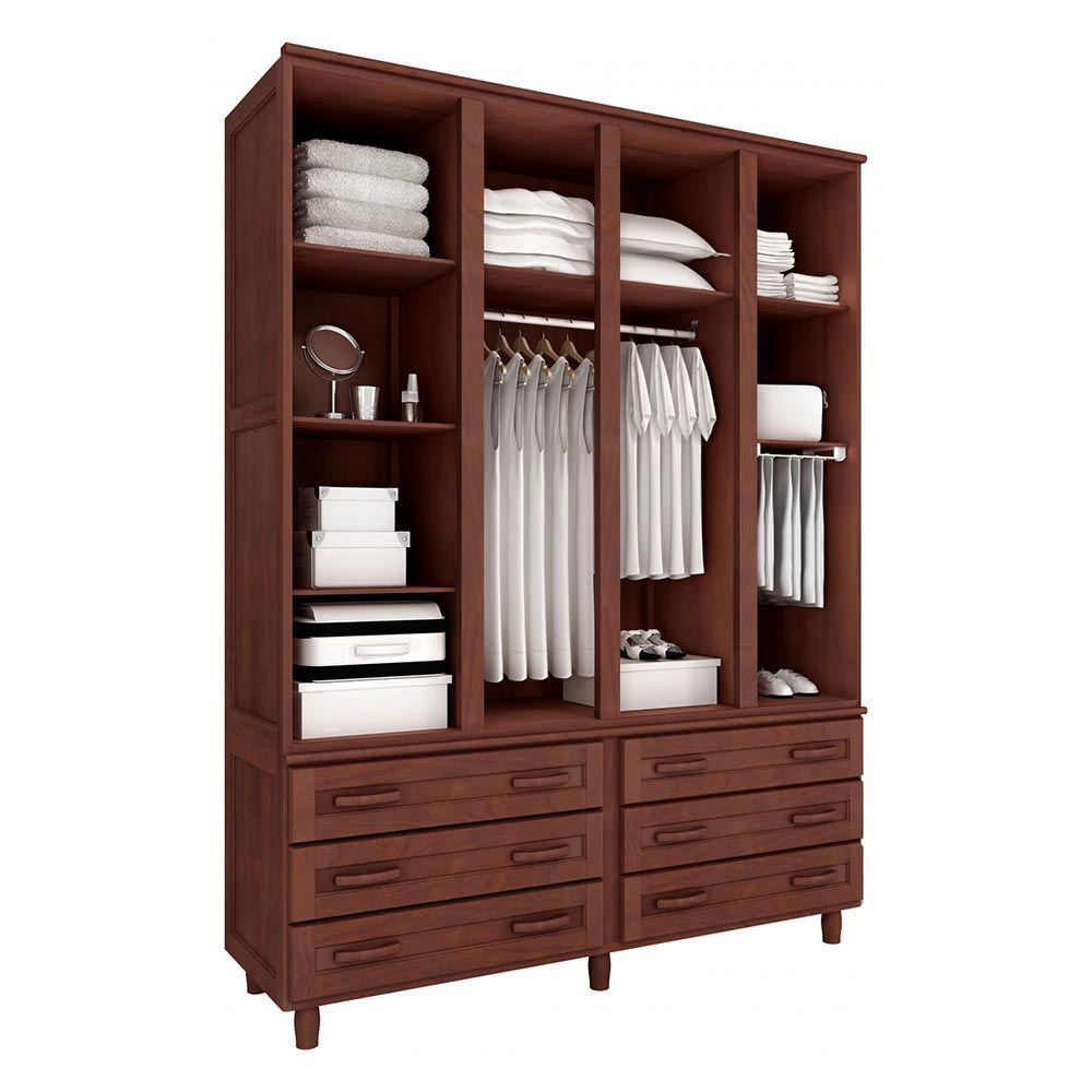 Guarda-Roupa Paris Casal Mogno Fosco com Espelho 4 Portas 6 Gavetas e ...