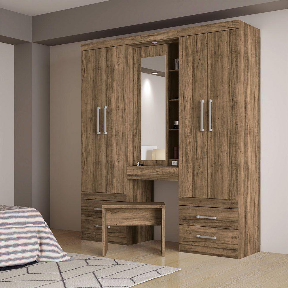 Guarda-Roupa Penteadeira Solteiro Havana Plus 5 Portas 5 Gavetas Santos ...