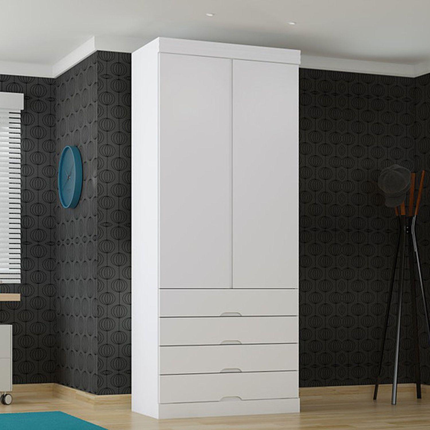 Guarda Roupa Solteiro 2 Portas 4 Gavetas Itália Made Marcs Branco ...