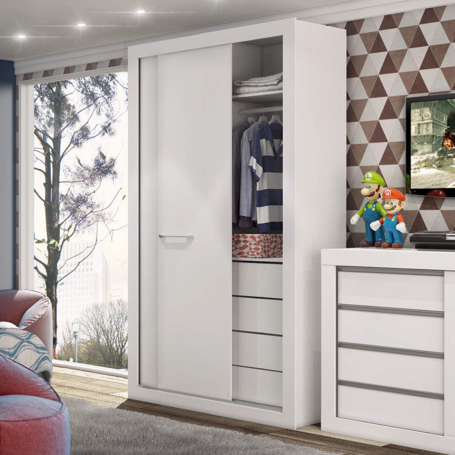 Guarda Roupa Solteiro 2 Portas de Correr 4 Gavetas News Móveis Percasa ...