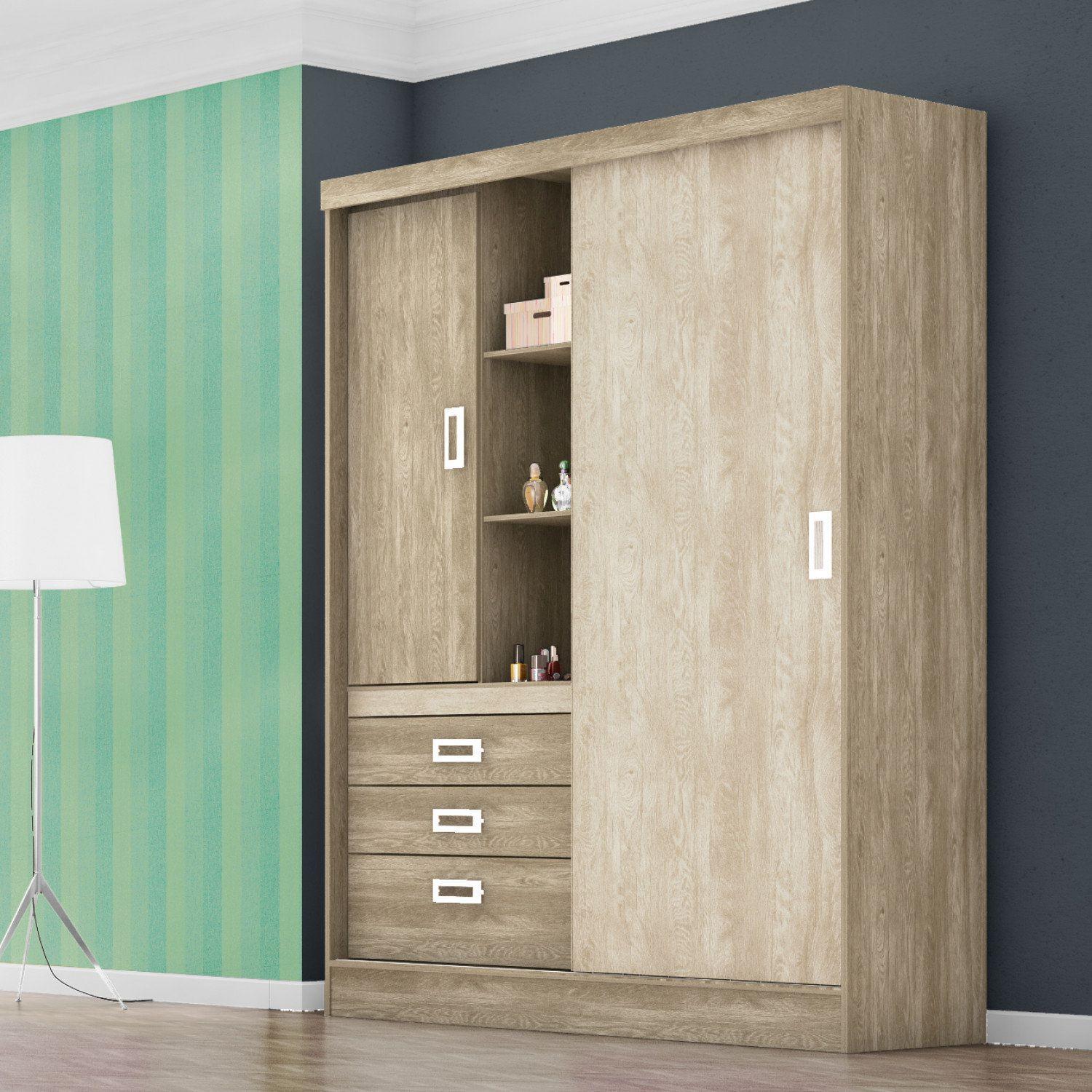 Guarda Roupa Solteiro 2 Portas Slim Demóbile Nogal/Vanila - Guarda ...