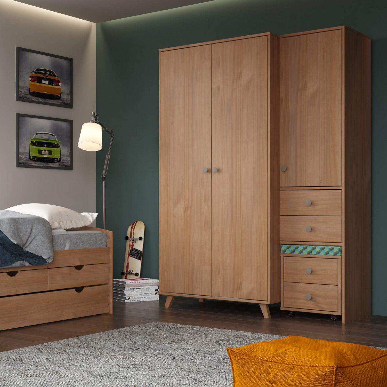 Guarda Roupa Solteiro 3 Portas 4 Gavetas Madeira Maciça Hashtag Inter ...