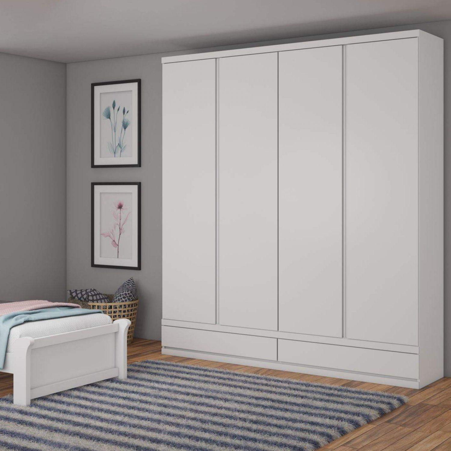 Guarda Roupa Solteiro 4 Portas Paris Bianchi Móveis Branco - Guarda ...