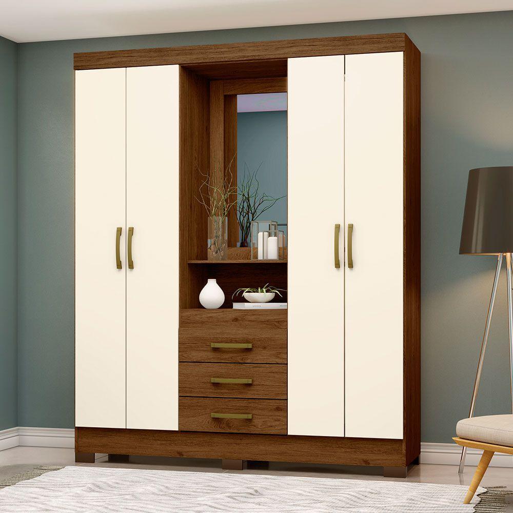 Guarda-Roupa Solteiro Briz com Espelho 4 Portas e 3 Gavetas B24 ...