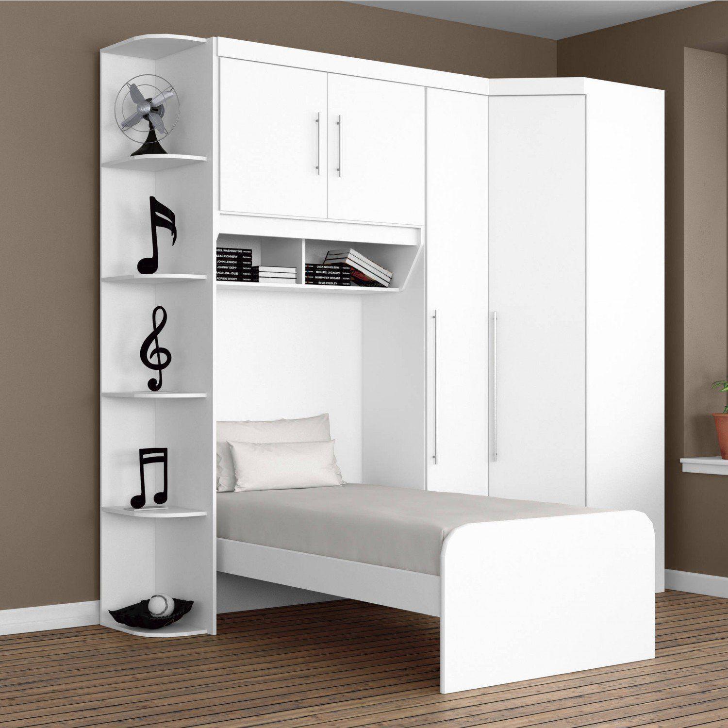 Guarda Roupa Solteiro Canto com Cama Brasil Robel Branco - Guarda-Roupa ...