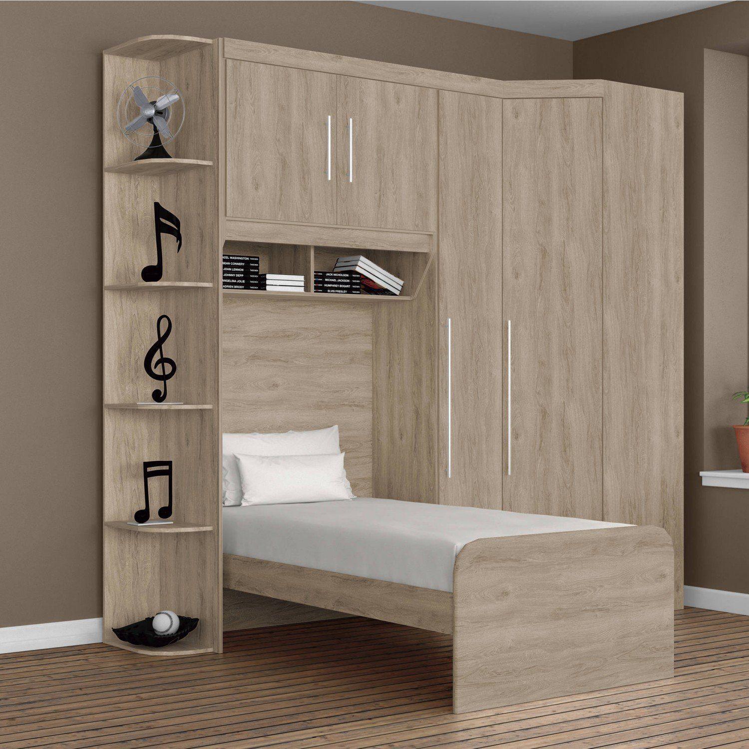 Guarda Roupa Solteiro Canto com Cama Brasil Siena Móveis Cedro - Guarda ...