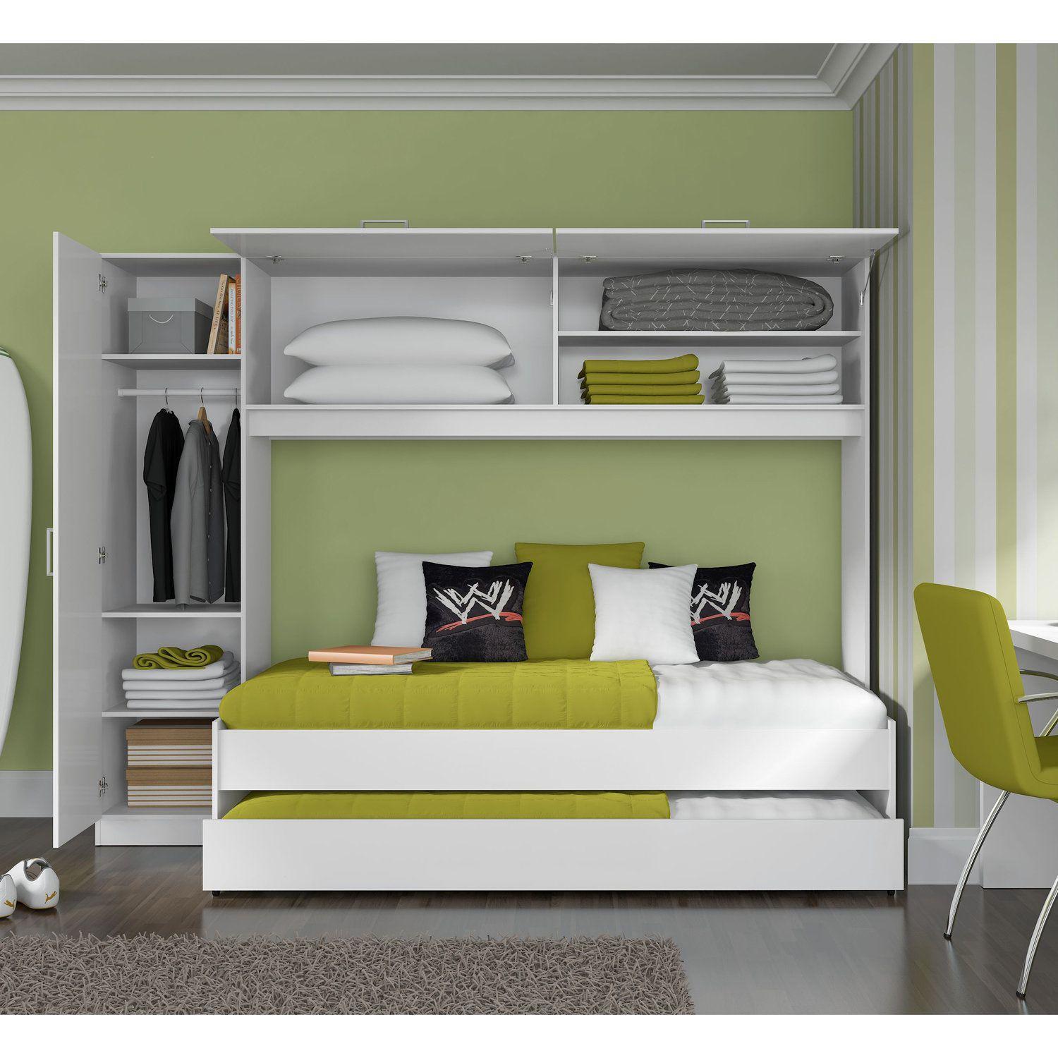 Guarda Roupa Solteiro com Cama e Auxiliar Embutida Multimóveis Branco ...