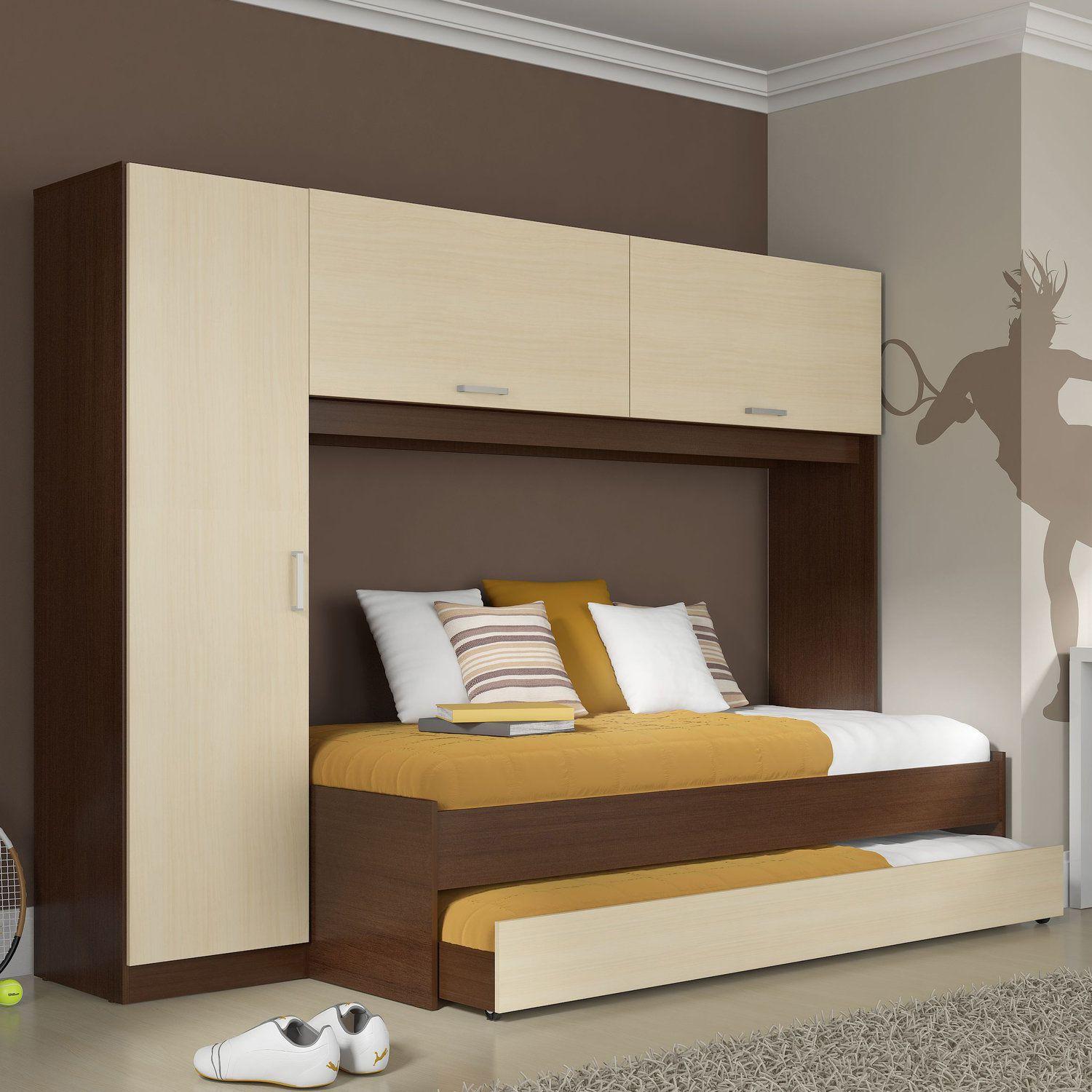 Guarda Roupa Solteiro com Cama e Auxiliar Embutida Multimóveis Tabaco ...