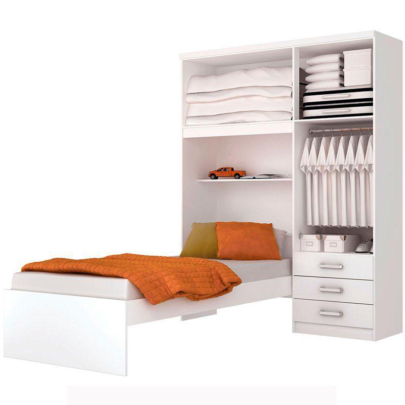 Guarda-Roupa Solteiro com Cama Henn 4 Portas Cravo - Quarto Completo ...