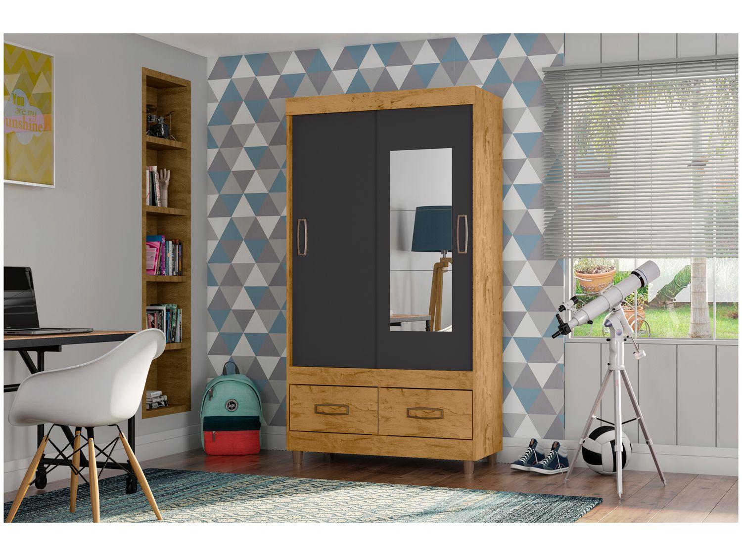 Guarda-roupa Solteiro com Espelho 2 Portas 2 Gavetas Araplac E20022