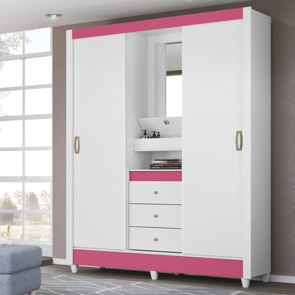 Guarda Roupa Solteiro com Espelho 2 Portas 3 Gavetas Color Flex Paraty ...