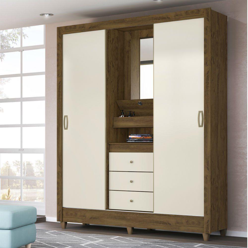 Guarda Roupa Solteiro com Espelho 2 Portas 3 Gavetas Paraty Moval ...