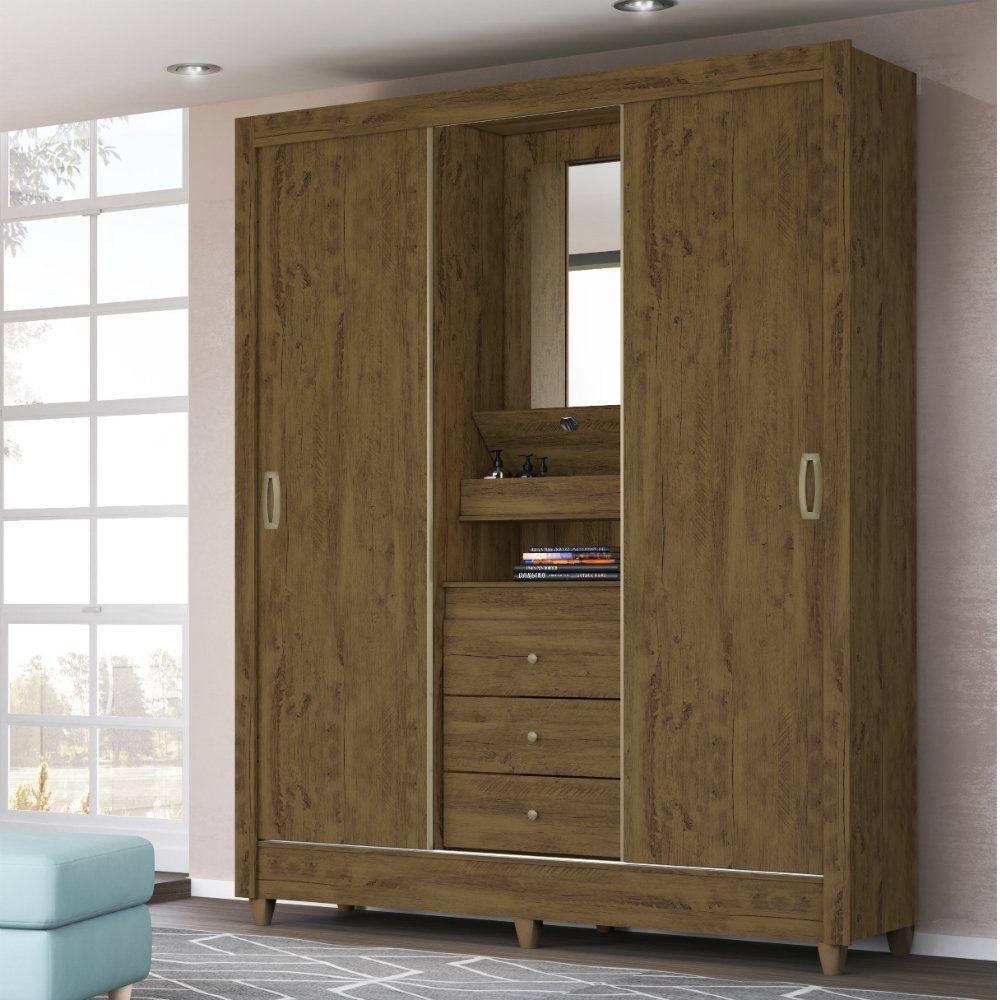 Guarda Roupa Solteiro com Espelho 2 Portas 3 Gavetas Paraty Moval ...