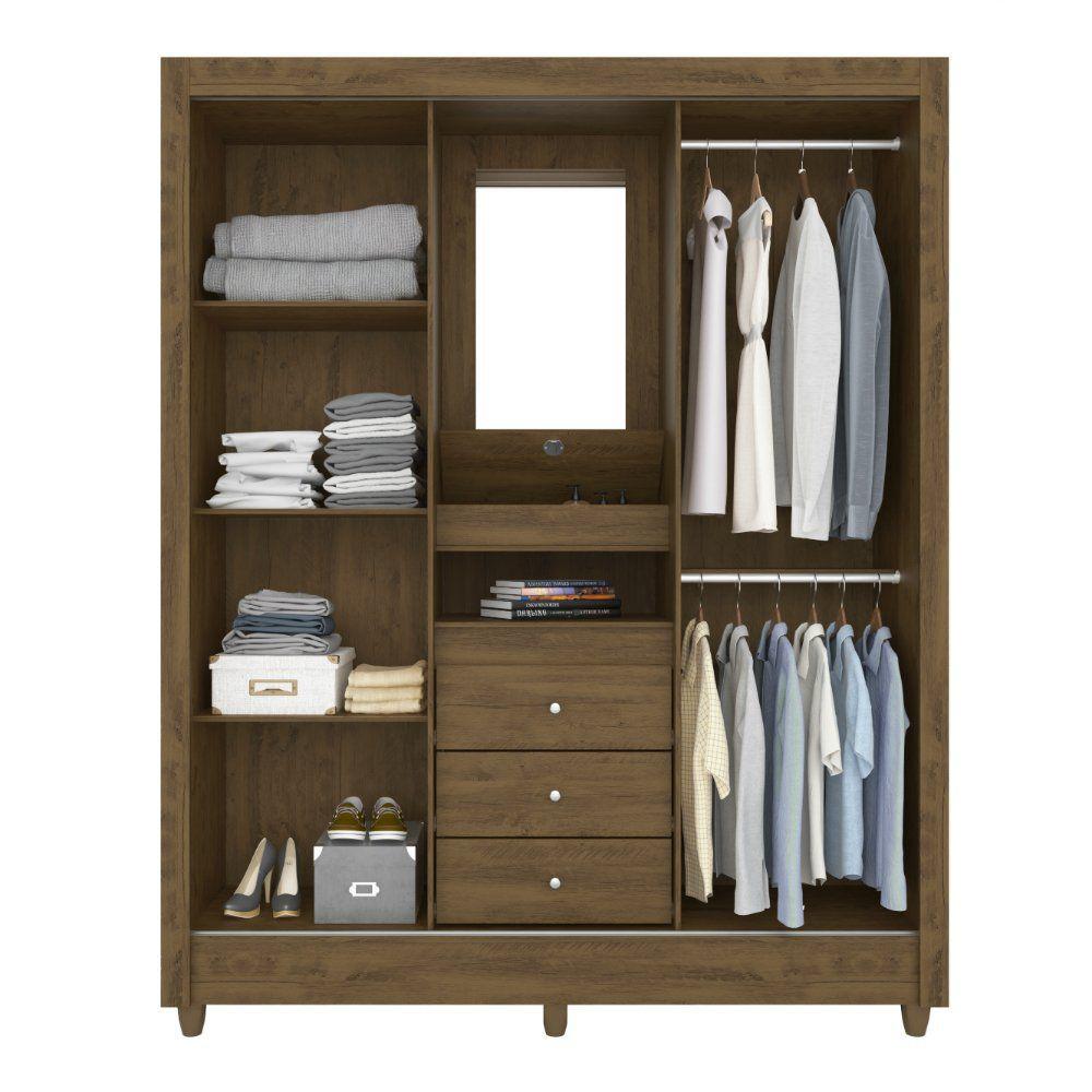 Guarda Roupa Solteiro com Espelho 2 Portas 3 Gavetas Paraty Moval ...