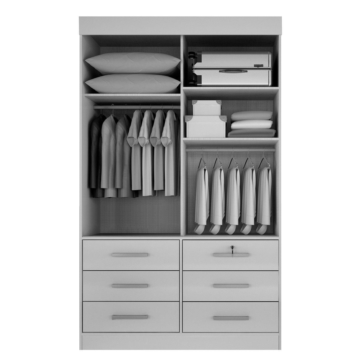 Guarda Roupa Solteiro com Espelho 2 Portas 6 Gavetas Sonare Móveis Novo ...