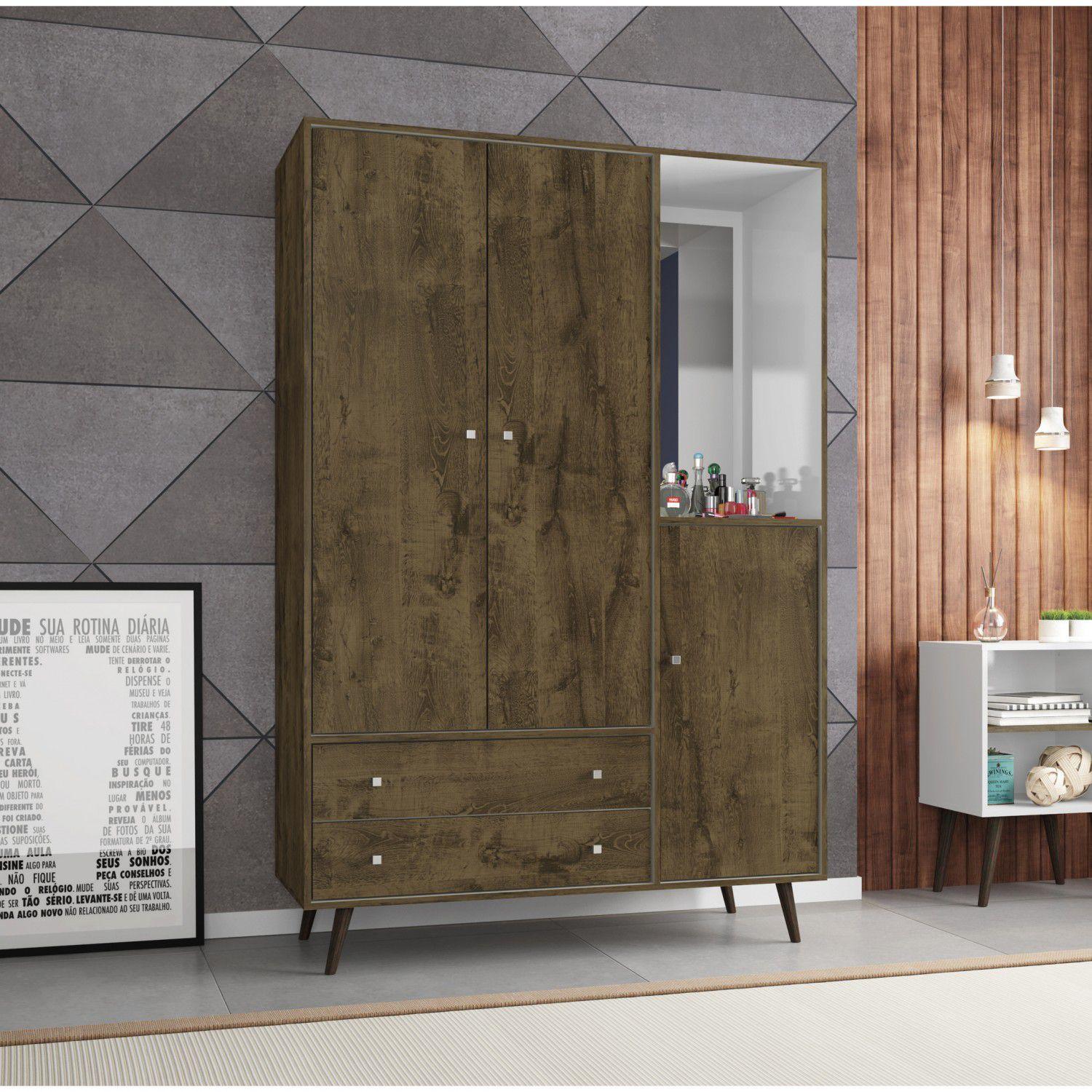 Guarda Roupa Solteiro com Penteadeira 3 Portas Retrô Paris Móveis ...