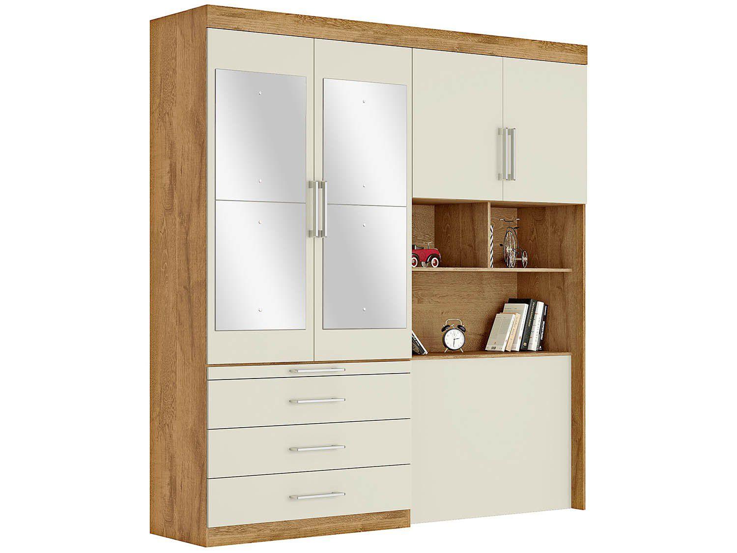 Guarda-roupa Solteiro de Canto com Espelho - 4 Portas 3 Gavetas com ...