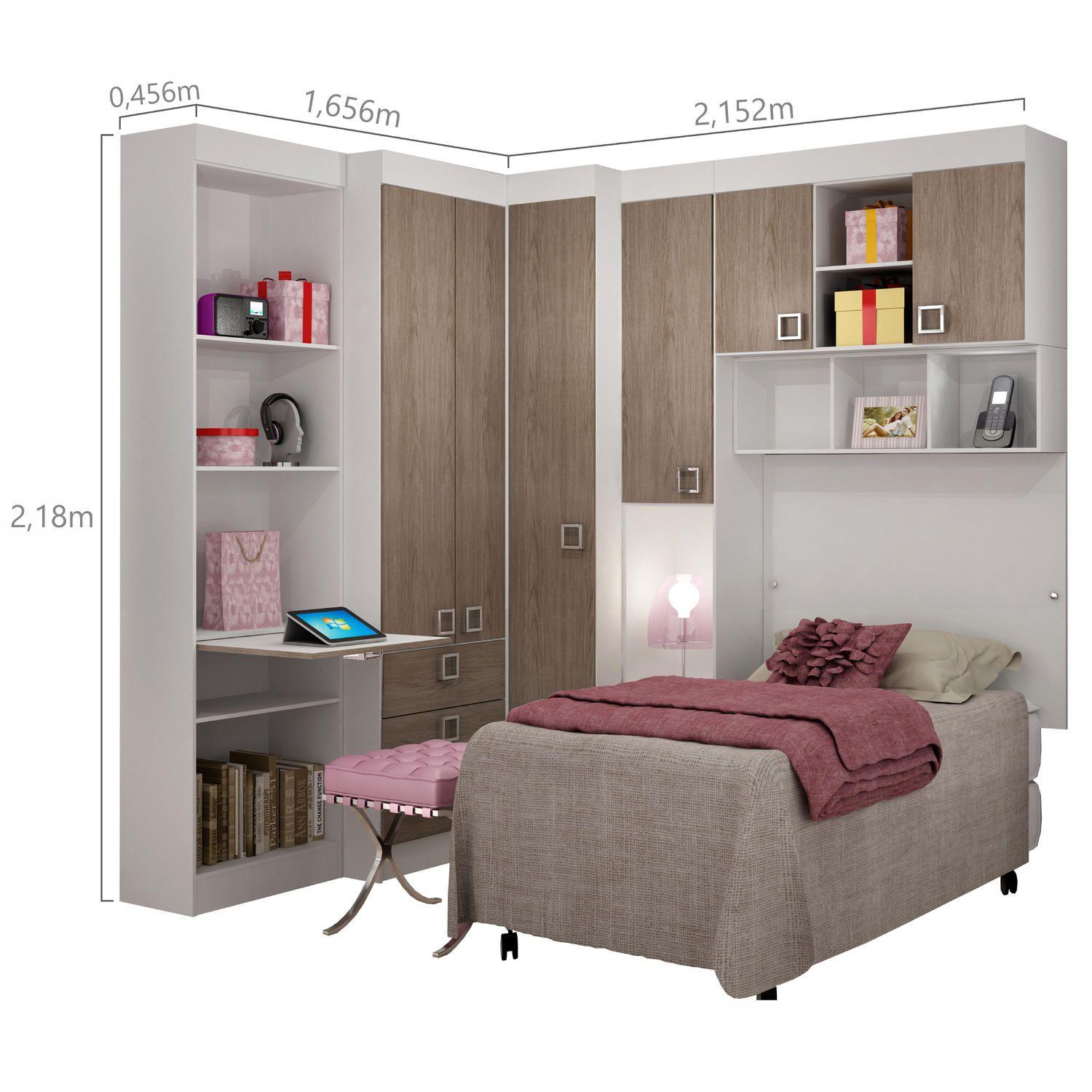 Guarda Roupa Solteiro Modulado 6 Portas 3 Gavetas e Escrivaninha Buri ...