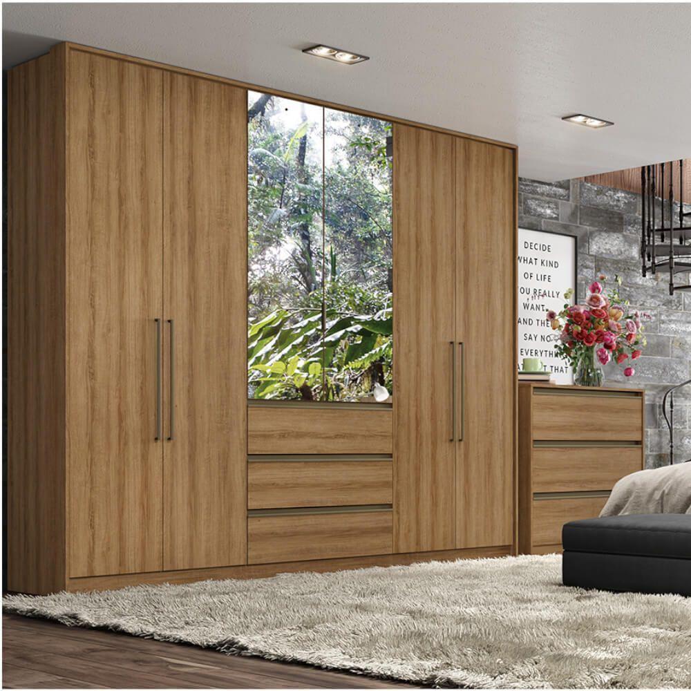 Guarda Roupa THB Veneza Glass 6 Portas 3 Gavetas com Espelho 233 x ...